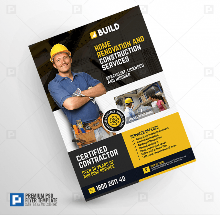 Construction Company Promotional Flyer - PSDPixel