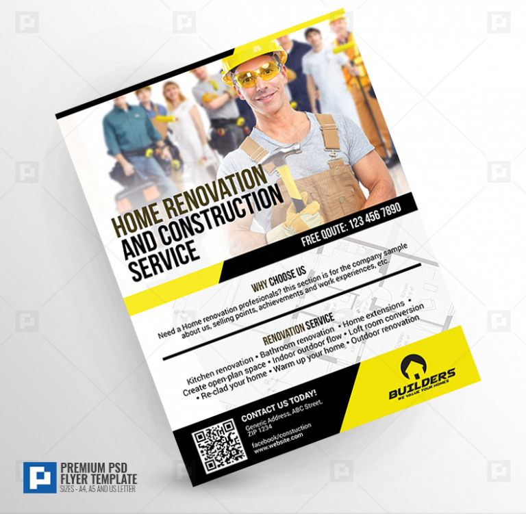 Construction Services Flyer Design Template - PSDPixel