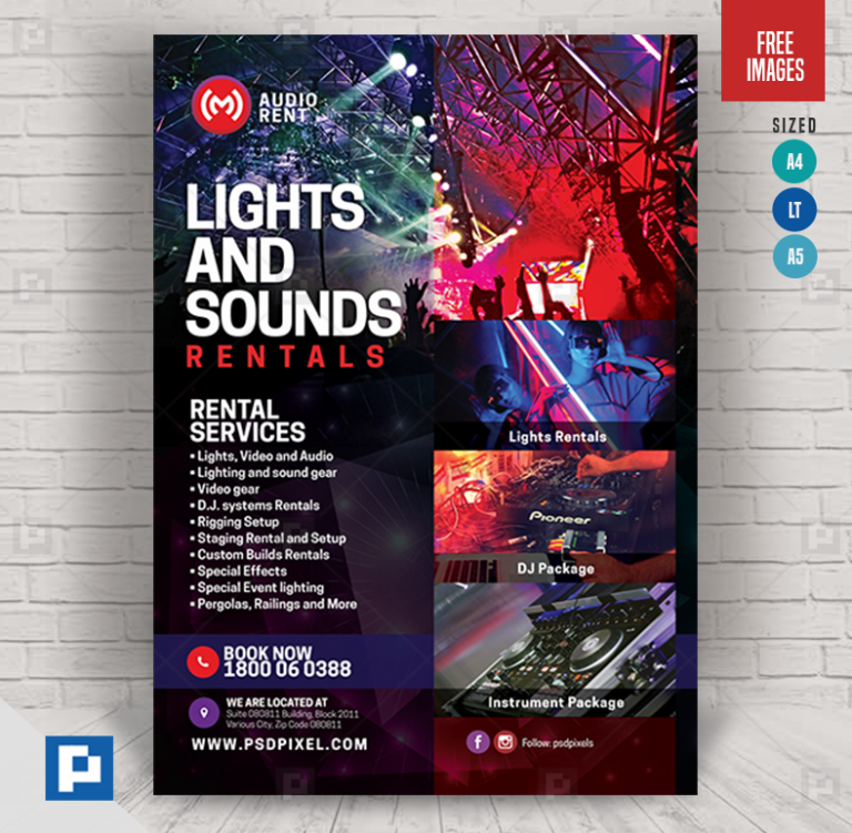 Audio Video and Lighting Rentals Flyer - PSDPixel