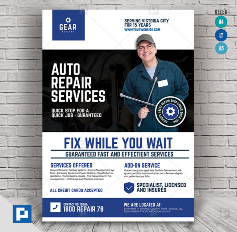 Auto and Car Repair Center Flyer - PSDPixel