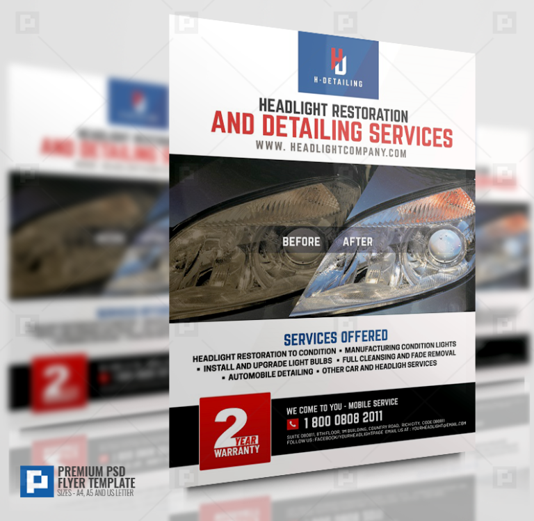 Car Detailing and Headlight Restoration Flyer - PSDPixel