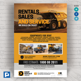 Construction Equipment Sales and Rentals Flyer - PSDPixel
