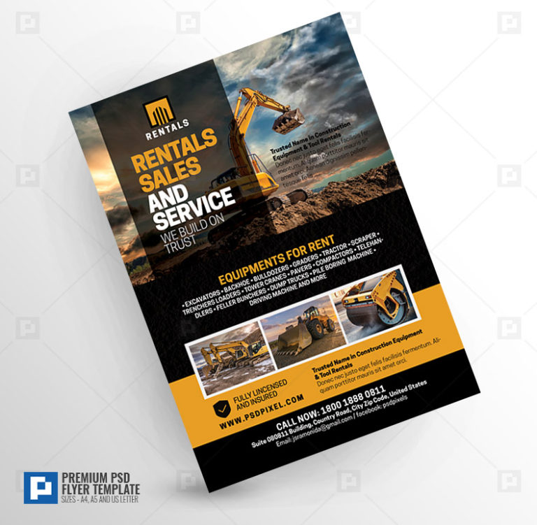 Construction Machine Rentals Flyer - PSDPixel
