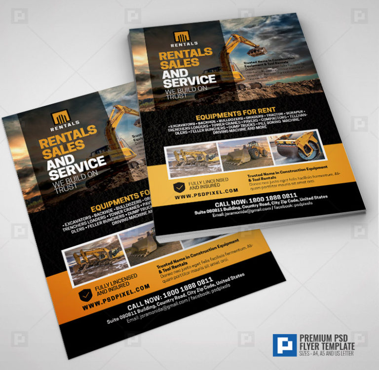 Construction Machine Rentals Flyer - PSDPixel