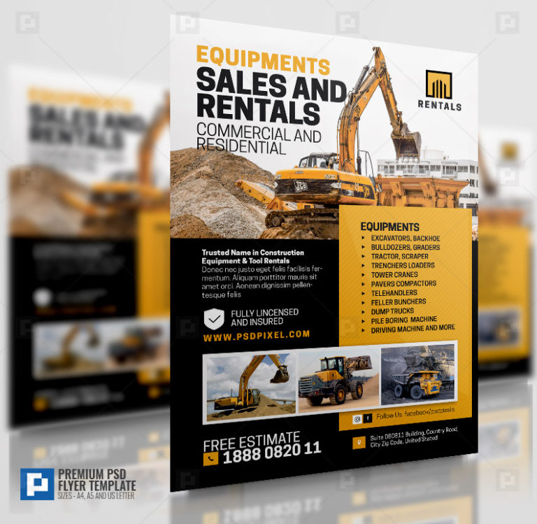 Construction Rentals Flyer - PSDPixel