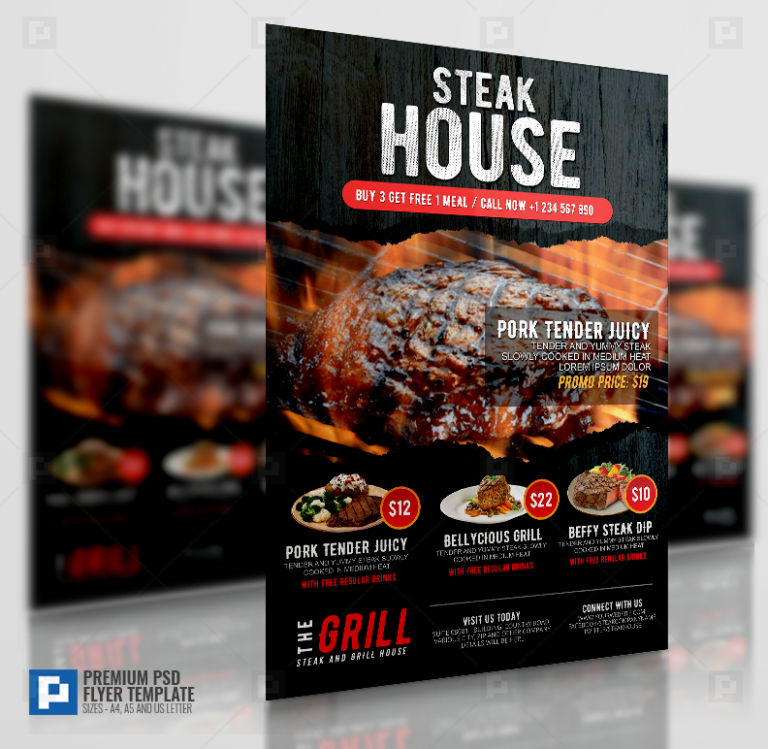 Grill Steak Flyer - PSDPixel