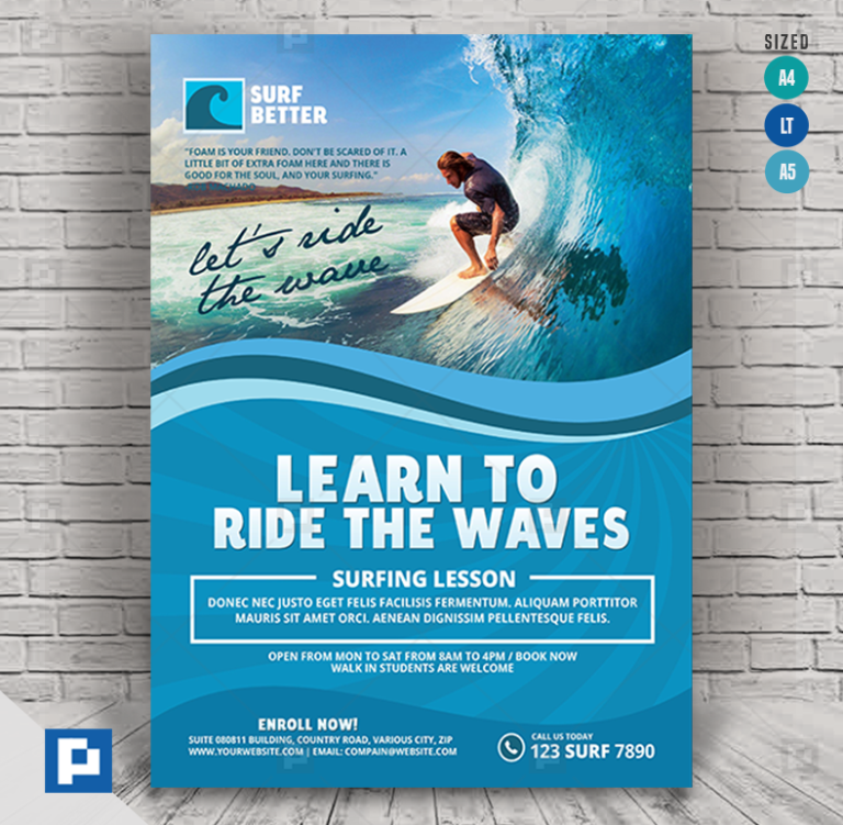 Surfing Lesson Flyer - PSDPixel