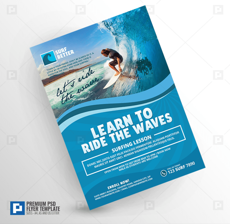 Surfing Lesson Flyer - PSDPixel