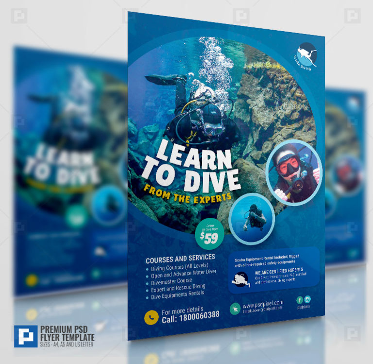 Learn to Scuba Dive Flyer - PSDPixel