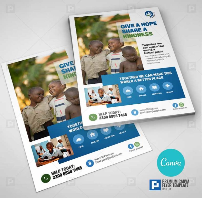 Charity Foundation Services Canva Flyer - PSDPixel